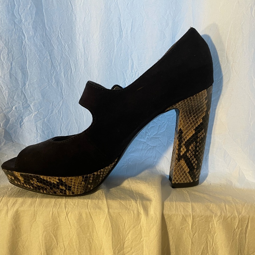 Black Snake Skin Heels - Gem